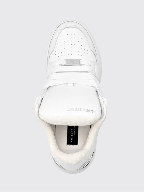 Philipp Plein Super Street Leather Sneakers With Rubber Hexagon Logo - White