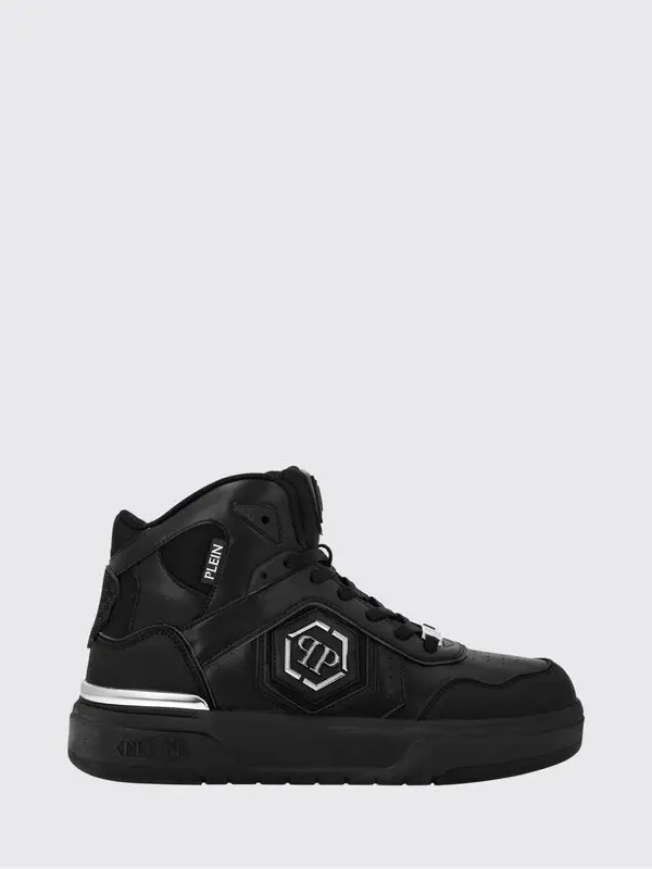 Philipp Plein Monogram Leather High-top Sneakers With Hexagon Logo - Black