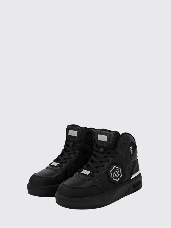 Philipp Plein Monogram Leather High-top Sneakers With Hexagon Logo - Black