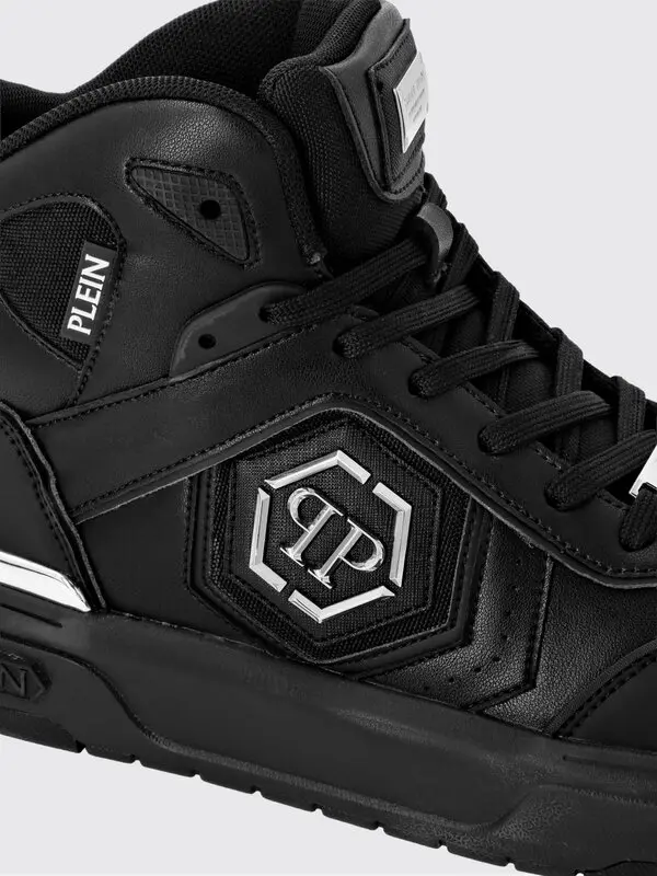 Philipp Plein Monogram Leather High-top Sneakers With Hexagon Logo - Black