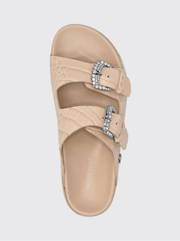Philipp Plein Croc-effect Leather Sandals With Jewel Buckles - Pink