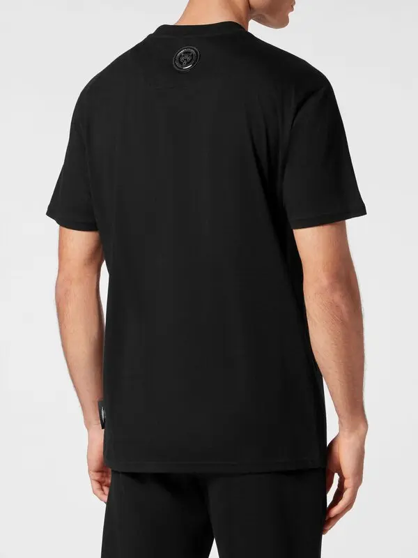 PLEIN SPORT Cotton Crew Neck T-shirt With Tone-on-tone Logo Print - Black