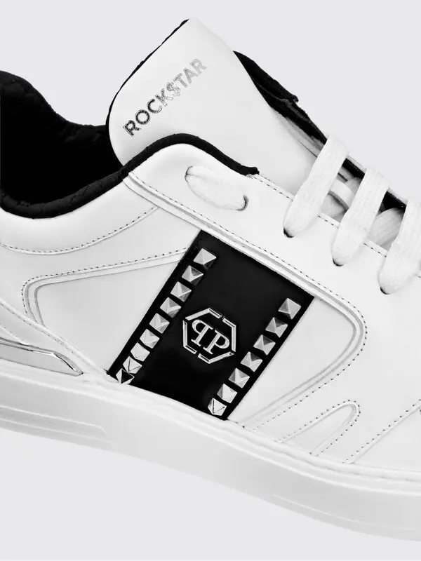 Philipp Plein Low-top Leather Sneakers With Hexagon Logo And Studs