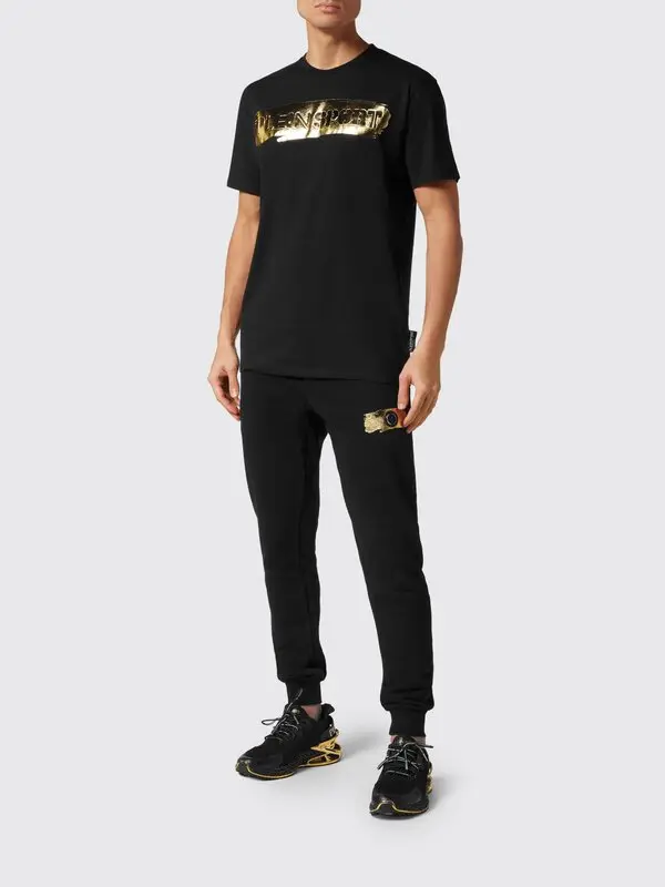 PLEIN SPORT Slim Fit Cotton T-shirt With Contrast Laminated Logo