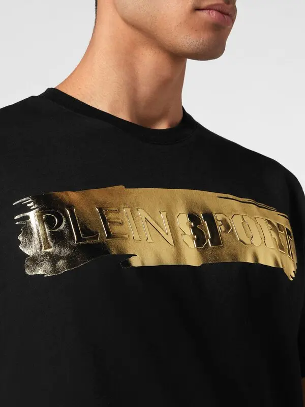 PLEIN SPORT Slim Fit Cotton T-shirt With Contrast Laminated Logo