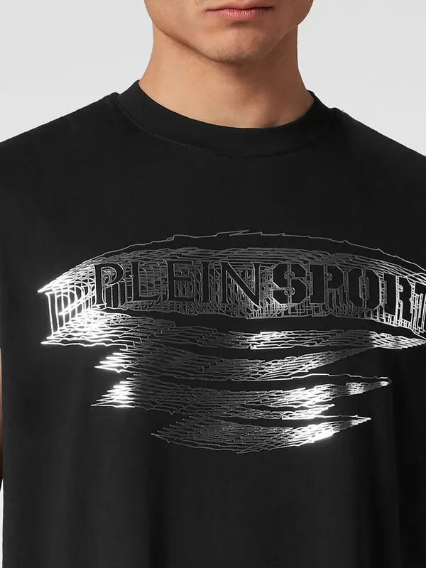 PLEIN SPORT Cotton Crewneck Tank Top With Contrast Laminated Logo