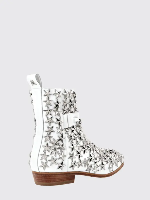 Philipp Plein Leather Cowboy Boots With Stars And Side Zip