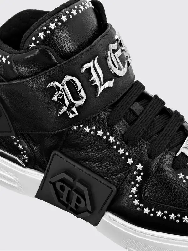 Philipp Plein Gothic High-top Leather Sneakers With Studs And Star Applications