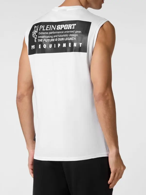 PLEIN SPORT Slim Fit Cotton Tank Top With Contrast Logo Print - White