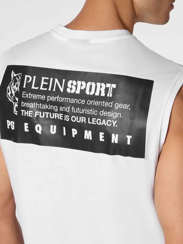 PLEIN SPORT Slim Fit Cotton Tank Top With Contrast Logo Print - White