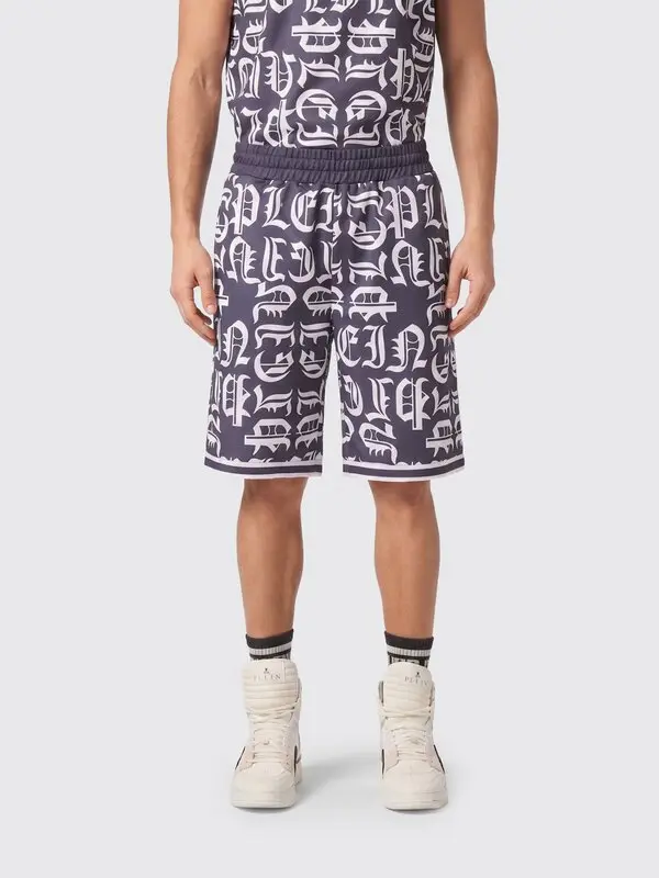 Philipp Plein Jersey Sport Shorts With Monogram Print - Denim