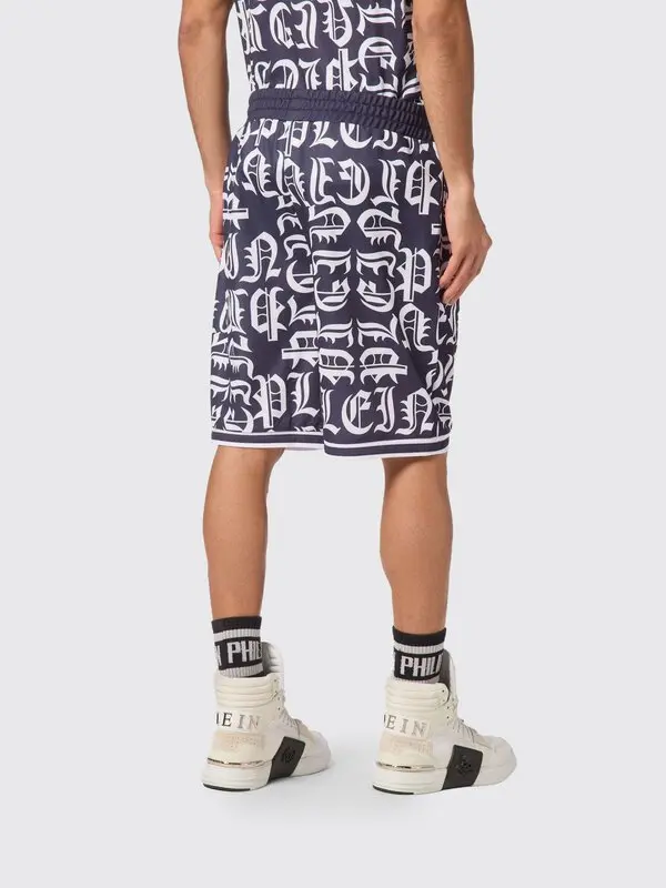 Philipp Plein Jersey Sport Shorts With Monogram Print - Denim