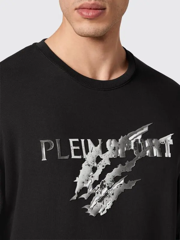 PLEIN SPORT Dropped Shoulder Laminated Logo Cotton Sweatshirt