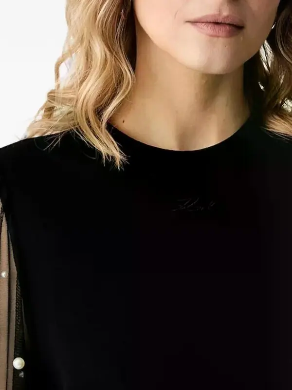 Karl Lagerfeld Pearl Embellished Mesh Sleeve Sweatshirt