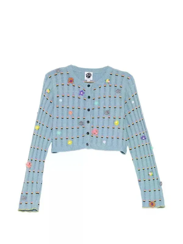 YANYAN Floral-embellished Cropped Cardigan - Blue