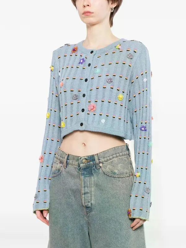 YANYAN Floral Embellished Cropped Cardigan