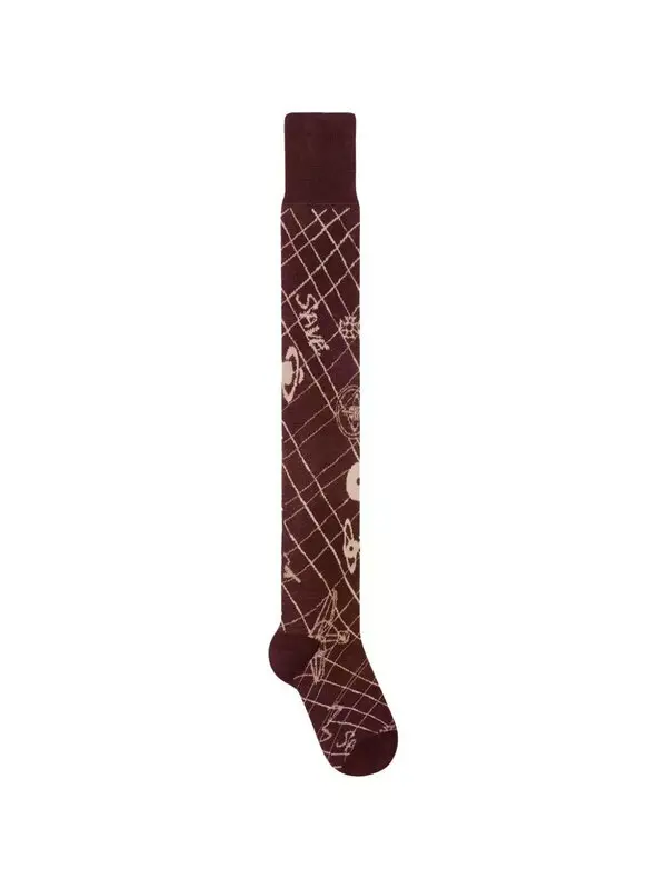VIVIENNE WESTWOOD Orb Jacquard-knit Over-the-knee Socks - Red