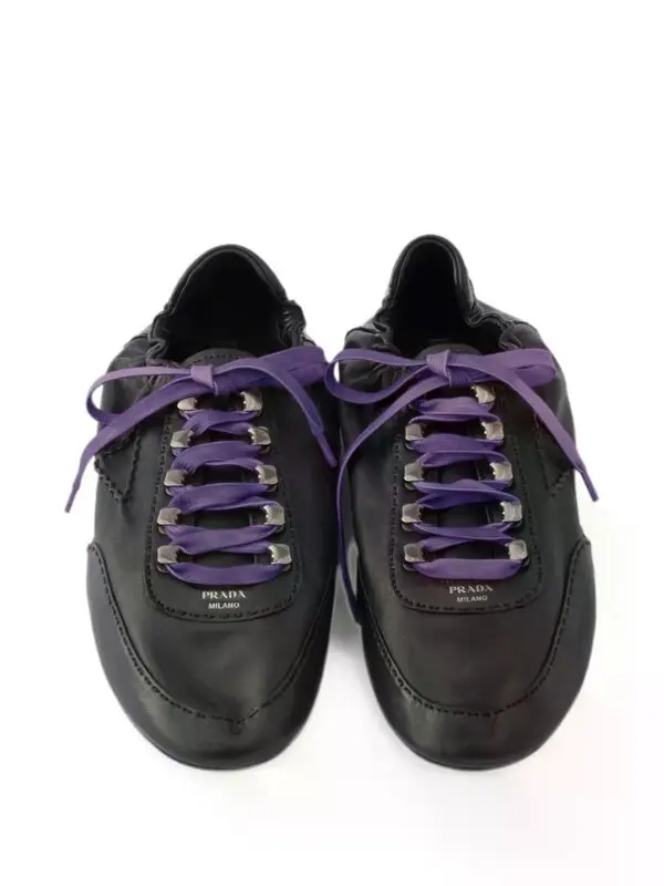 Prada Collapse Antiqued Nappa Leather Sneakers With Hooks
