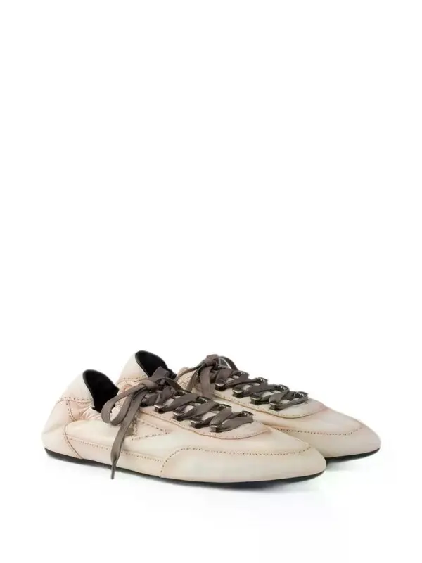 Prada Collapse Antiqued Nappa Leather Sneakers With Hooks