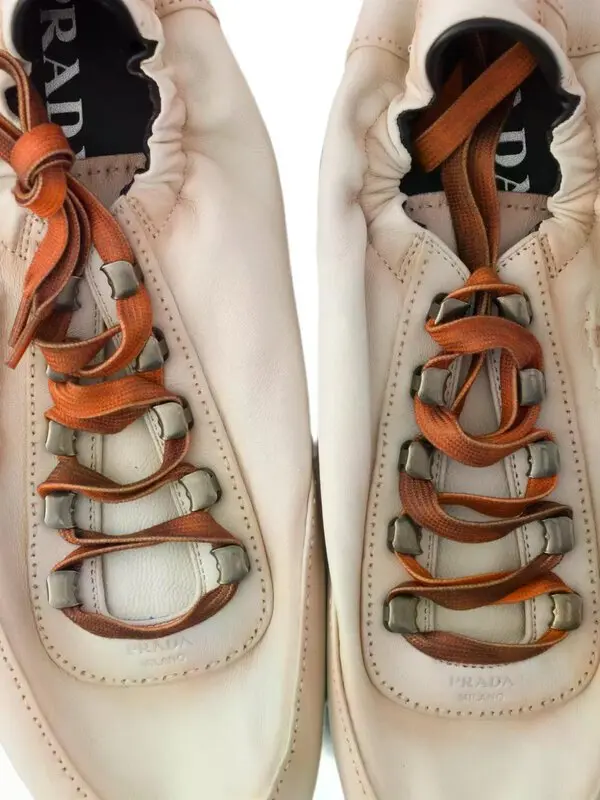 Prada Collapse Antiqued Nappa Leather Sneakers With Hooks