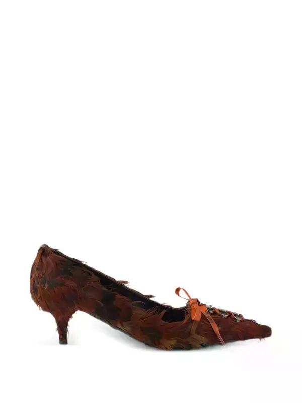 Prada Feather-embellished Satin Pumps