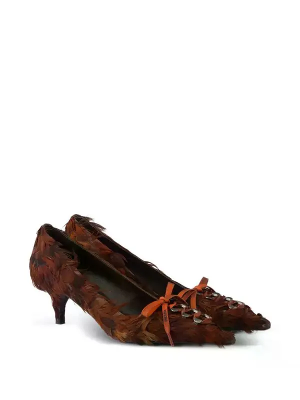 Prada Feather-embellished Satin Pumps