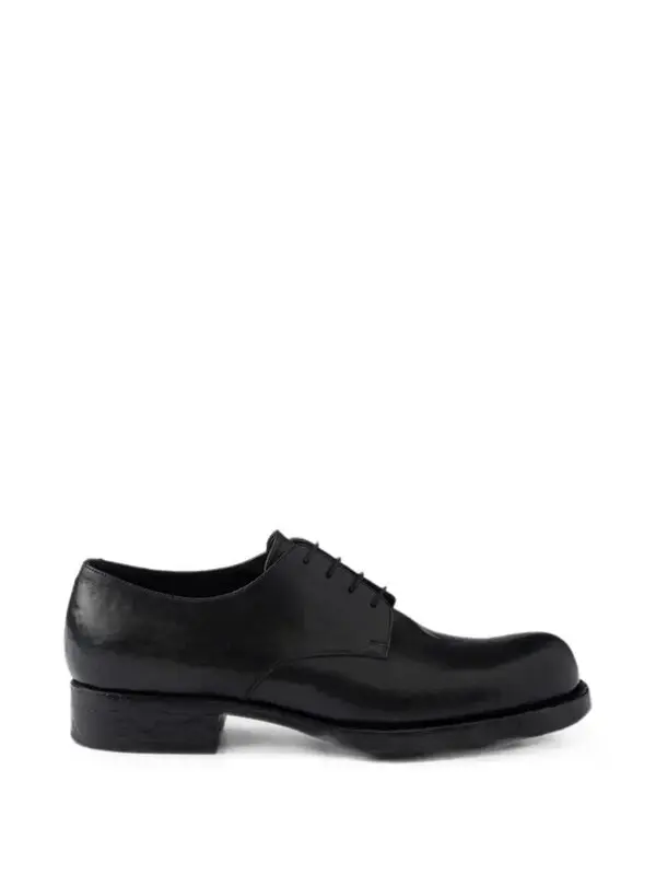 Prada Antiqued Leather Lace-up Shoes - Black