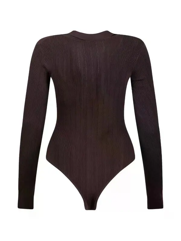 Elisabetta Franchi Knit Bodysuit With Openwork Embroidery - Brown