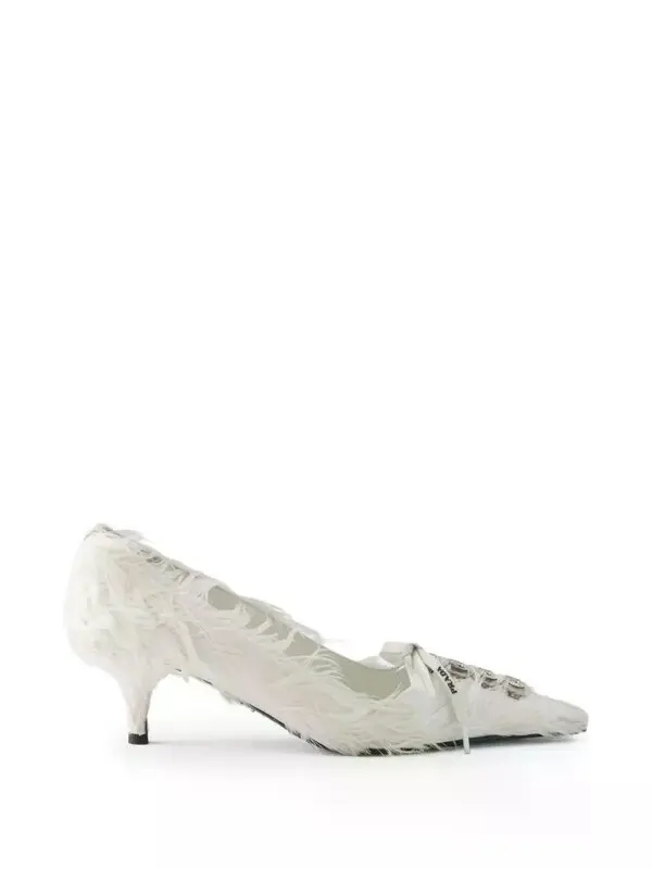 Prada Feather-embellished Satin Pumps