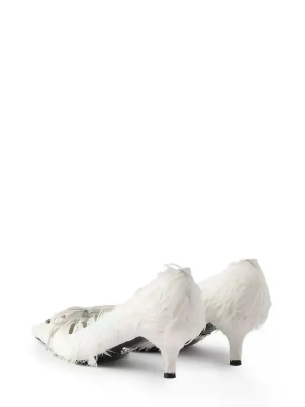 Prada Feather-embellished Satin Pumps