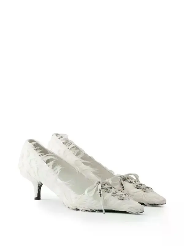 Prada Feather-embellished Satin Pumps