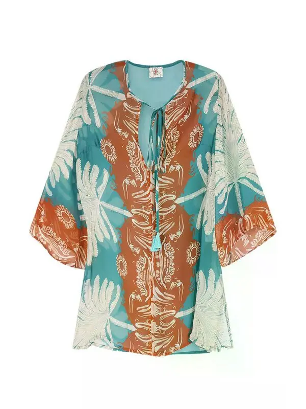 BYE FIRENZE Palm Print Lace-up Shirt - Blue
