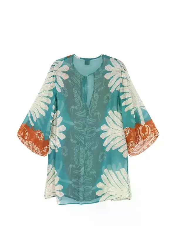 BYE FIRENZE Palm Print Lace-up Shirt