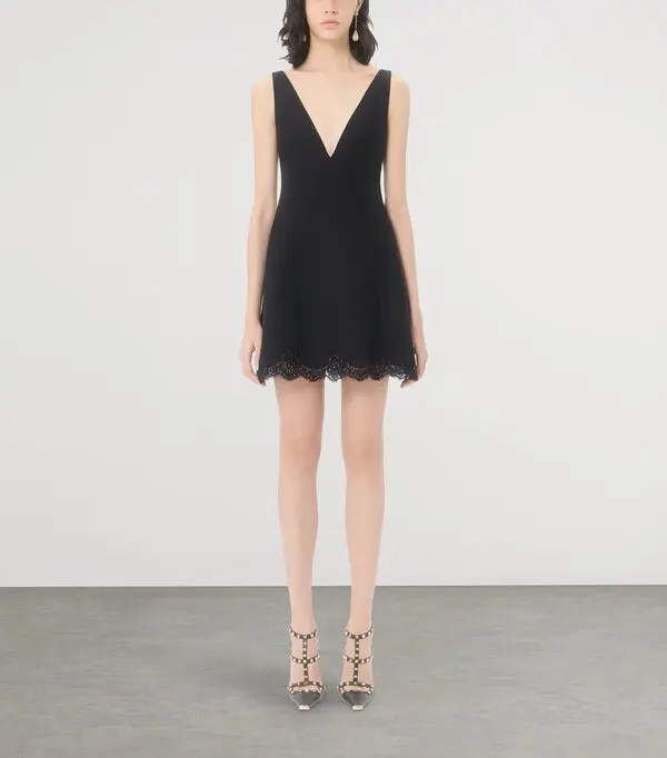 Valentino Garavani V-neck Mini Dress With Lace Trim