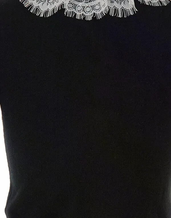SELF-PORTRAIT Lace-collar Wool Top With Pearl Embellishment