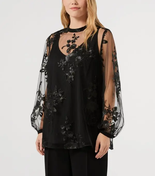 Marina Rinaldi Embellished Sheer Floral Blouse