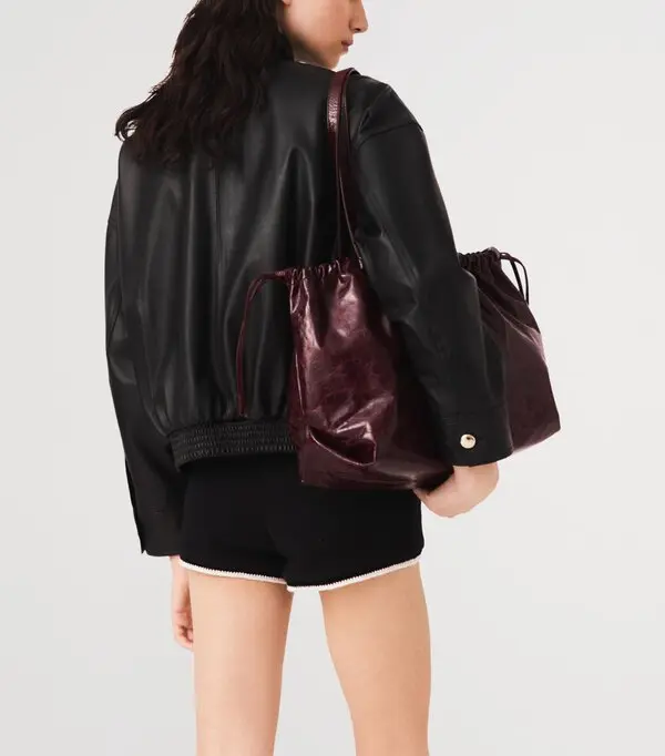 Maje Leather Funnel-neck Jacket