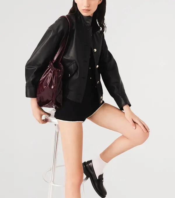 Maje Leather Funnel-neck Jacket