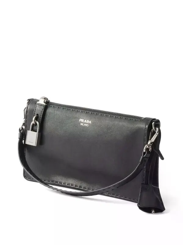 Prada Antiqued Leather Pouch With Padlock Detail - Black