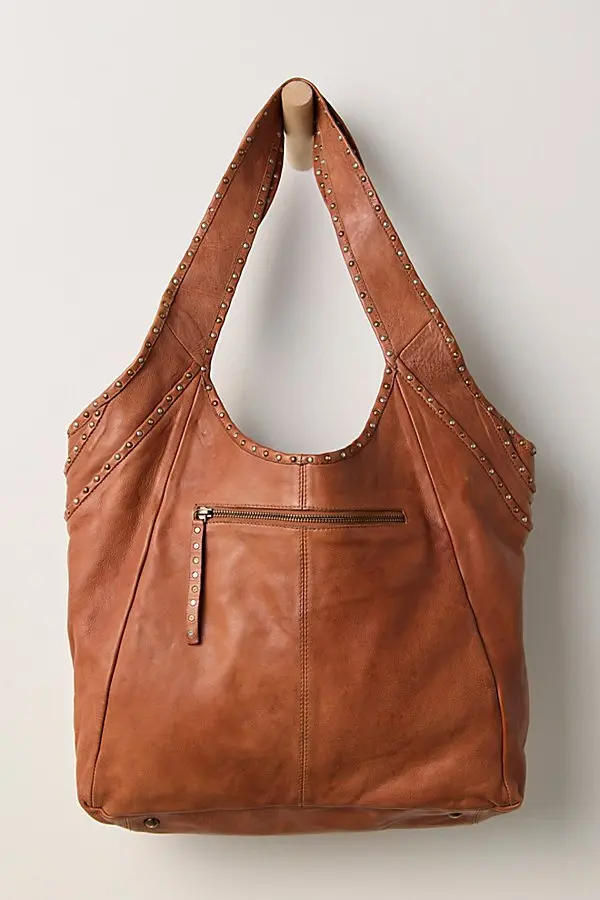 Free People Sawyer Studded Leather Tote Bag - Cognac