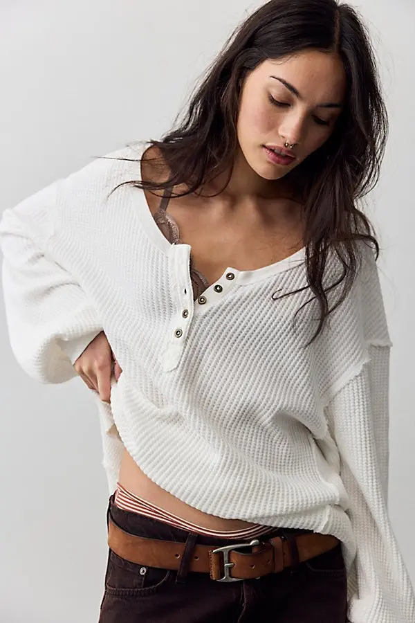 We The Free Montreal Oversized Thermal Henley - Clean Ivory