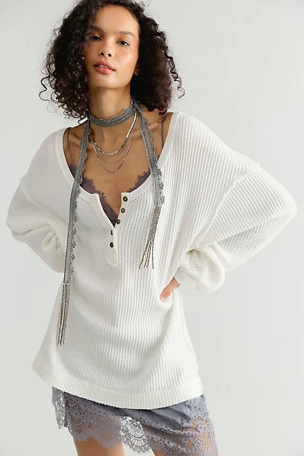 We The Free Montreal Oversized Thermal Henley - Clean Ivory