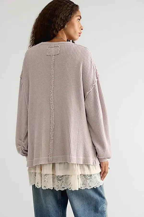 We The Free Montreal Oversized Thermal Henley - Grey Lilac