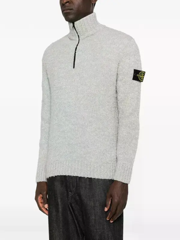 Stone Island Quarter-zip Speckled Wool Blend Sweater - Grey