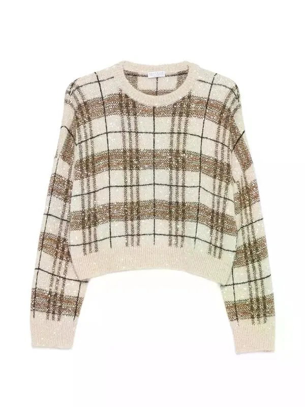 Brunello Cucinelli Sequin-embellished Checked Sweater - Neutrals