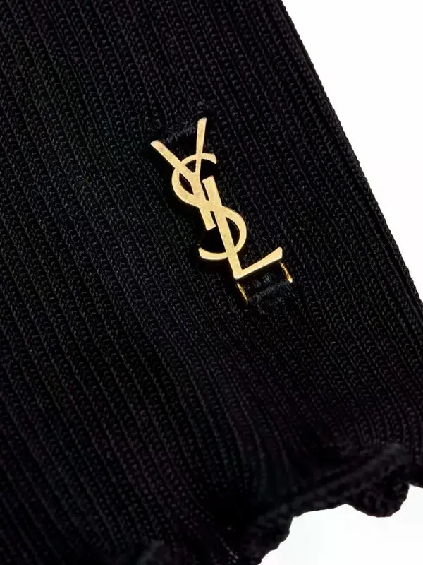 Saint Laurent Cassandre V-neck Top In Ribbed Silk