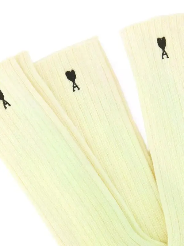 AMI Paris De Coeur Ribbed Socks Pack Of 3 - Neutrals
