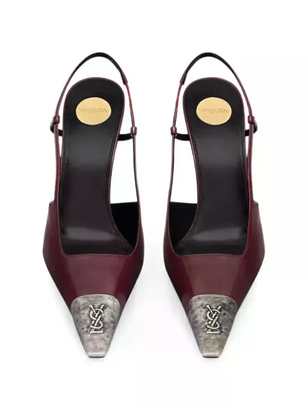 Saint Laurent Jeanne Slingback Pumps In Smooth Leather With Metal Cap Toe - Red