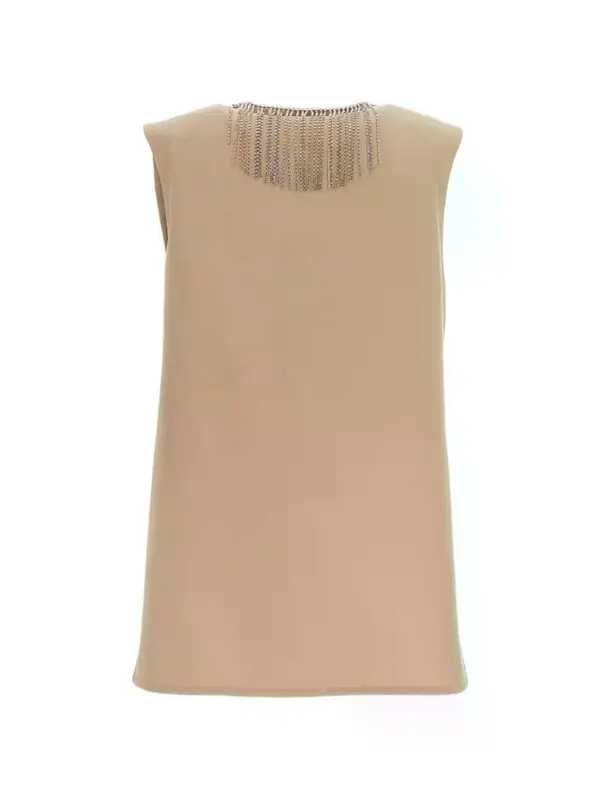 Sportmax Sleeveless V-neck Tank Top With Rhinestone Fringe Trim - Neutrals
