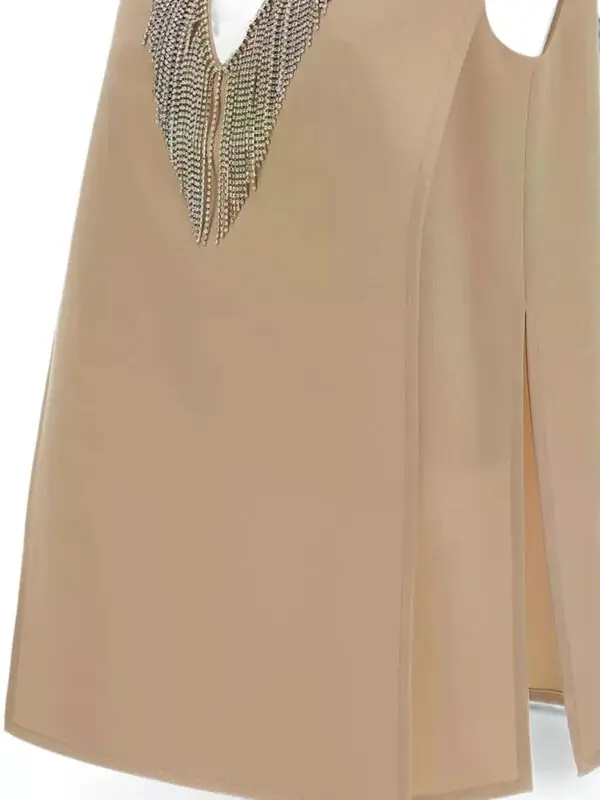 Sportmax Sleeveless V-neck Tank Top With Rhinestone Fringe Trim - Neutrals